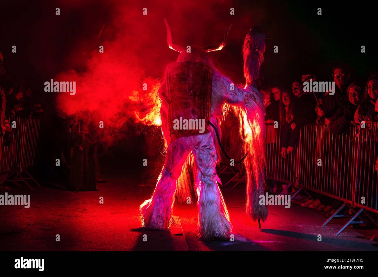 Goricane, Slovenia. 18th Nov, 2023. A Krampus walks by during a Krampus ...