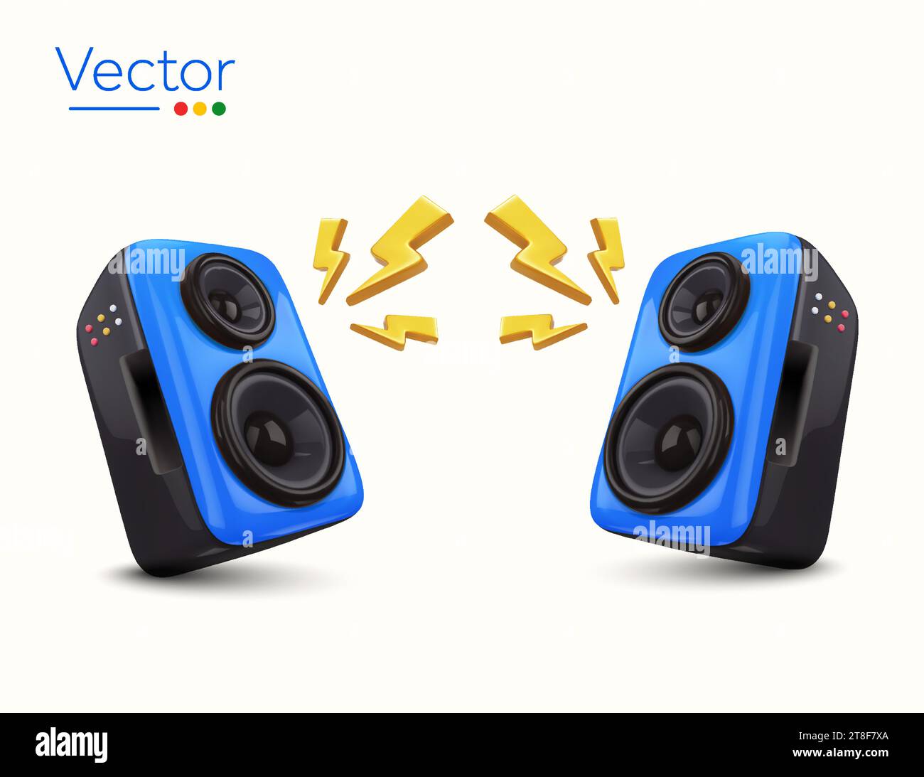 3d pair of stereo blue and black speakers with loud sound effect ...