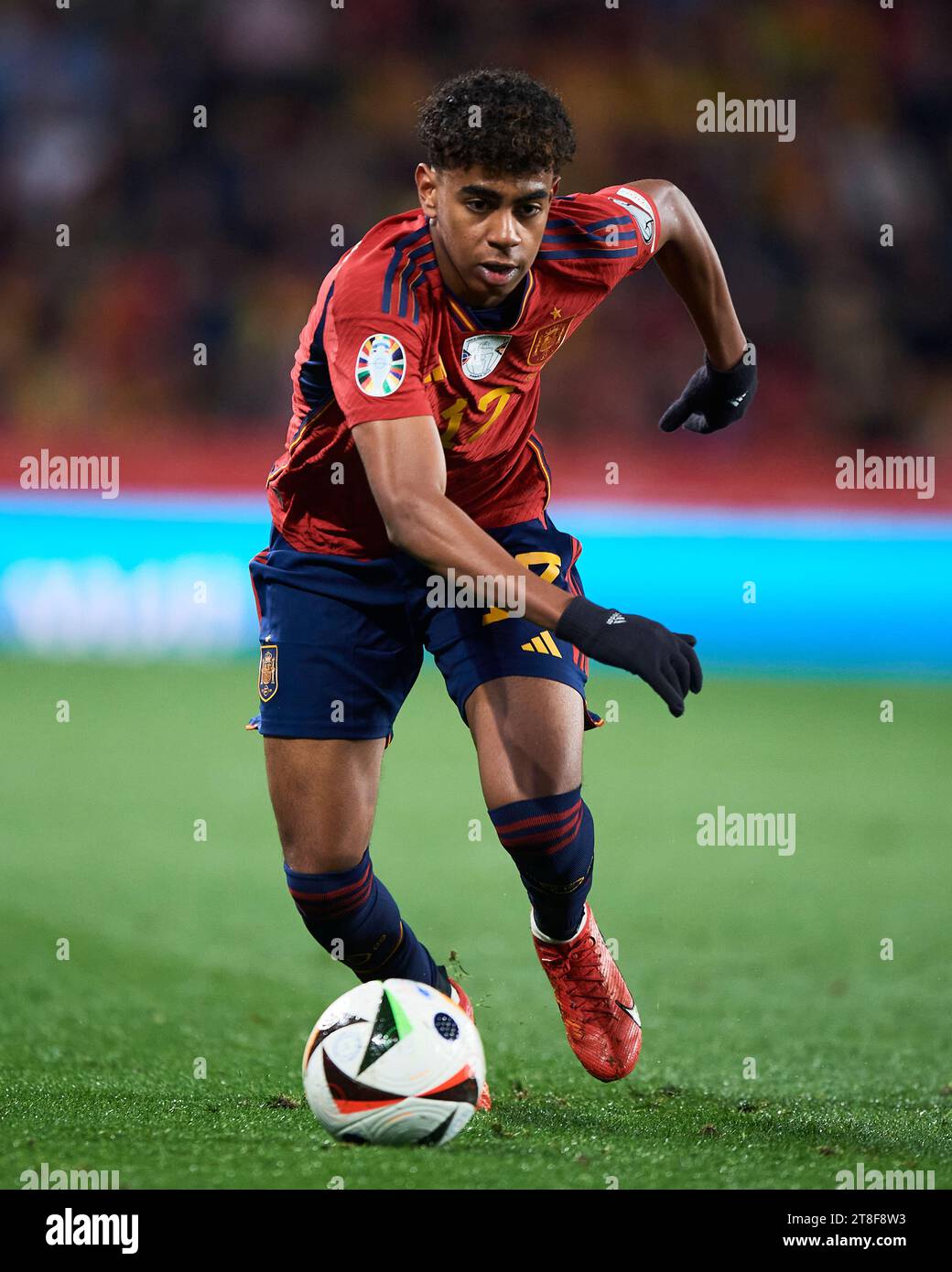Lamine Yamal of Spain in action during the UEFA Euro 2024 Qualifying ...