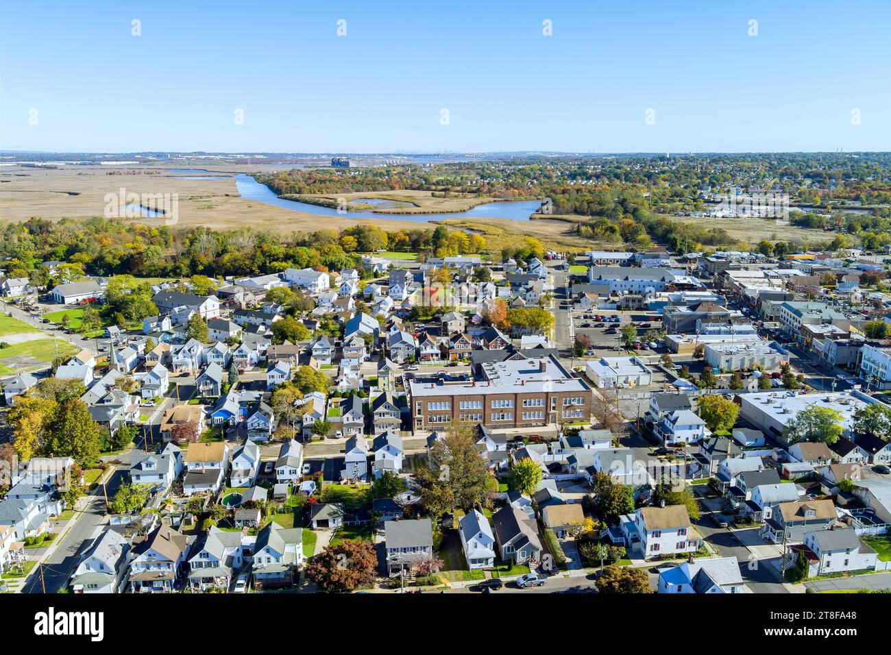 Landscape of small rural American town in New Jersey consists of ...
