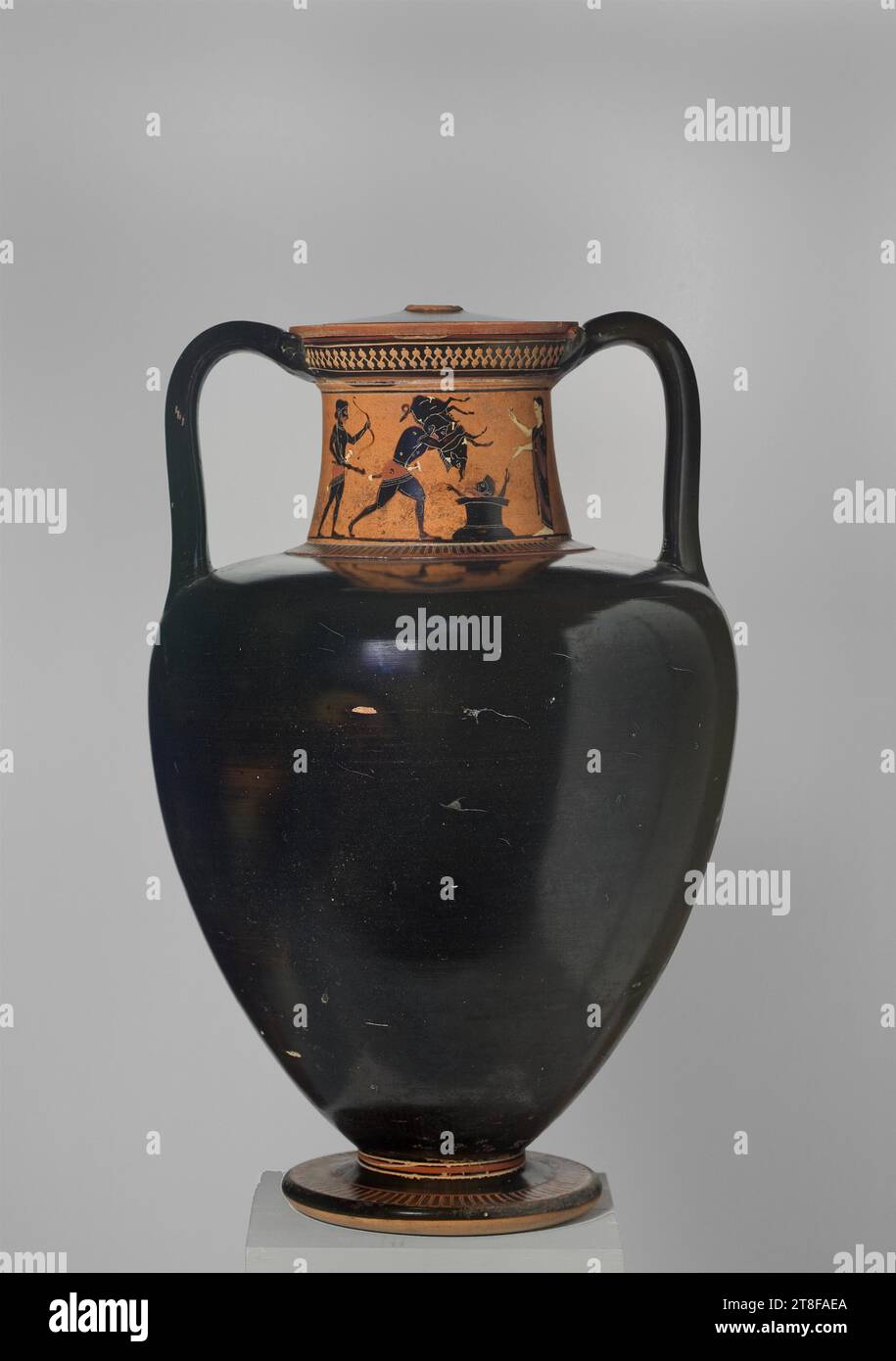 Amphora with Dionysus between dancing sileni (A) and Heracles with the ...