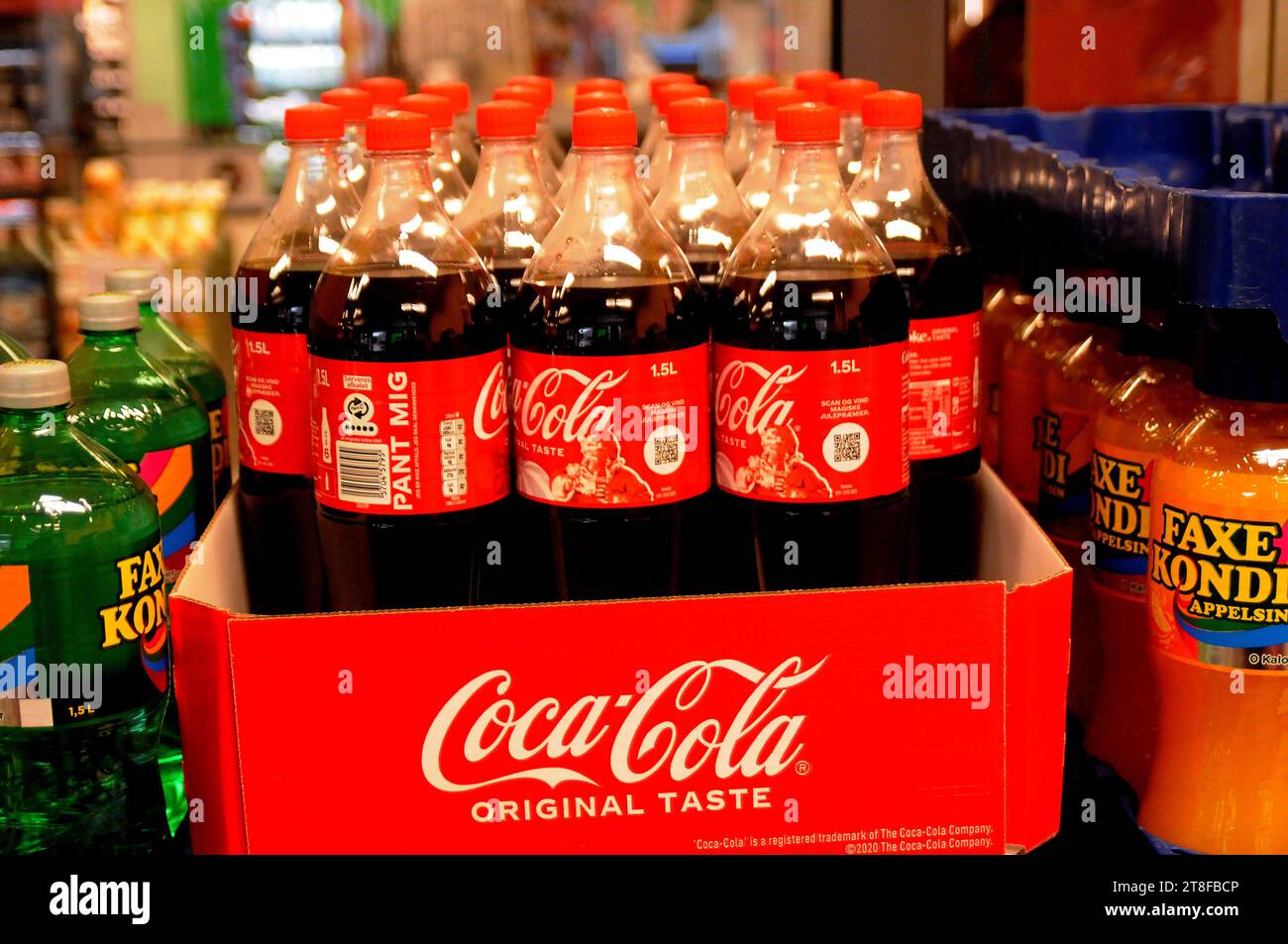 Copenhagen, Denmark /20 November 2023/.Coca cola plastic bottles ...