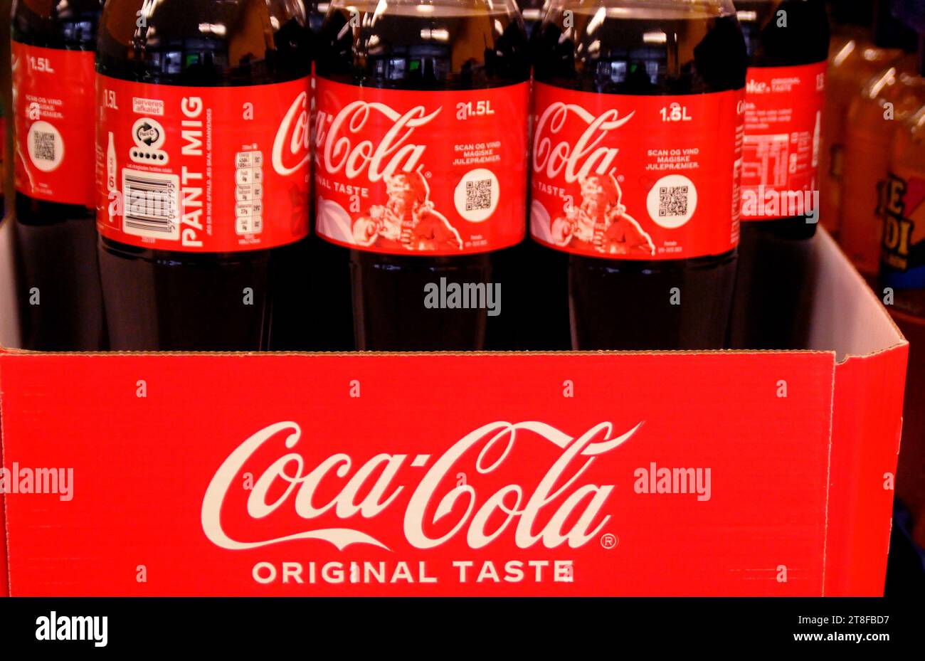 Copenhagen, Denmark /20 November 2023/.Coca cola plastic bottles ...