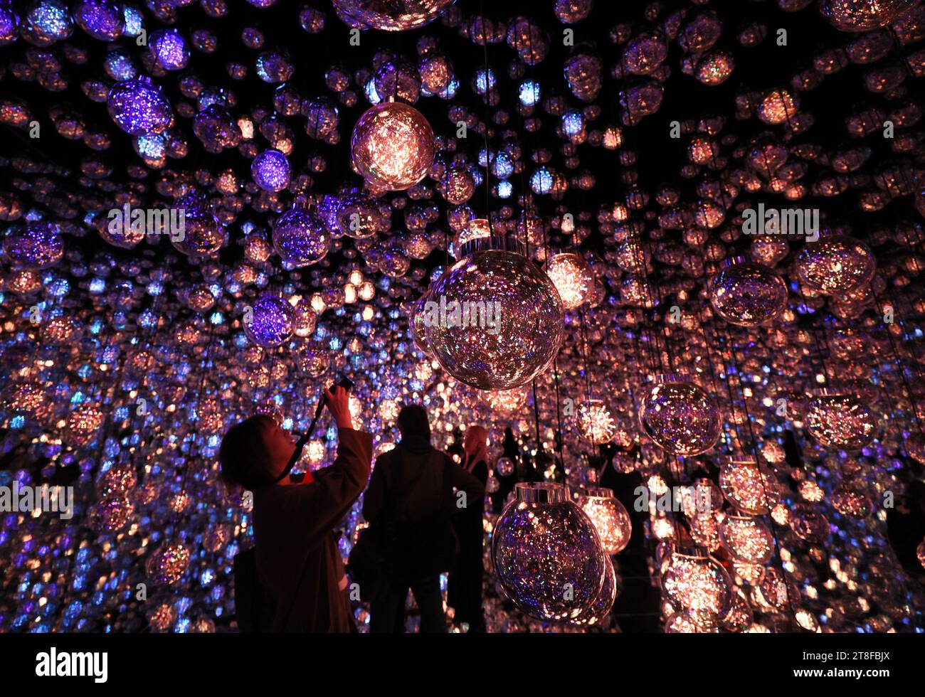 Tokyo, Japan. 20th Nov, 2023. Sphrical objects are illuminated at a ...