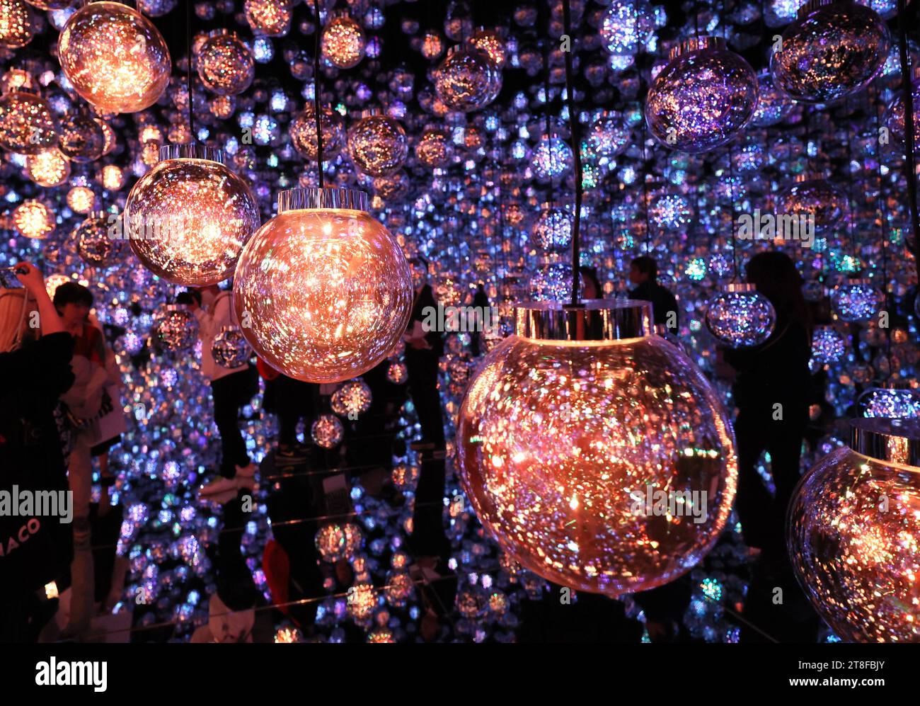 Tokyo, Japan. 20th Nov, 2023. Sphrical objects are illuminated at a ...
