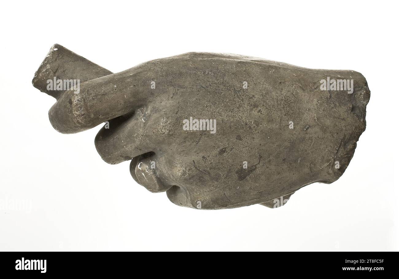 Left hand with ring holding an object, Sculpture, Cast, Height 9.1 cm ...