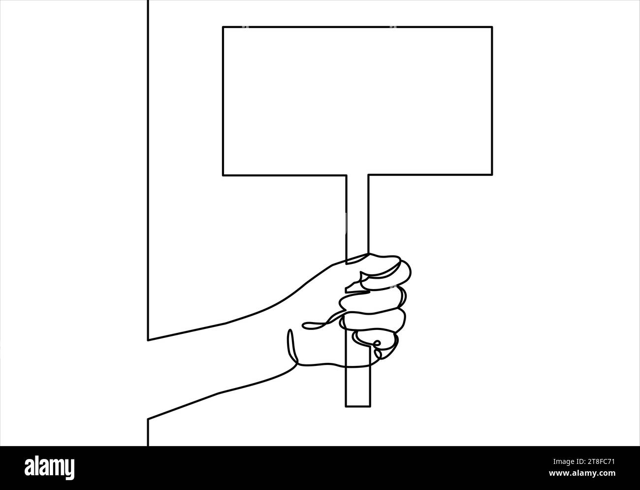 Continuous one line drawing hand holding signboard. illustration ...