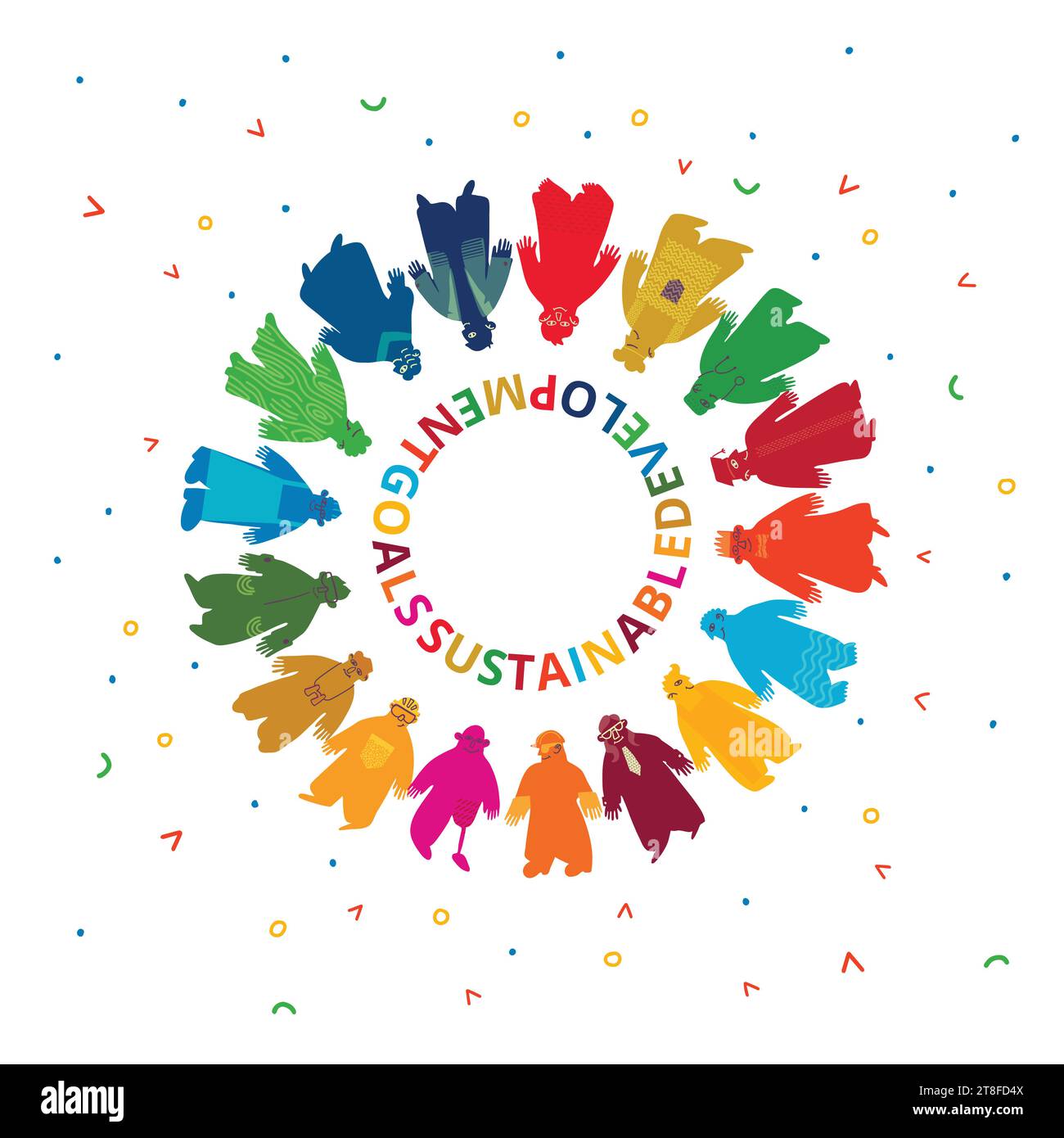 The 17 SDGs people hand drawn icons vector set with titles in UN colors ...