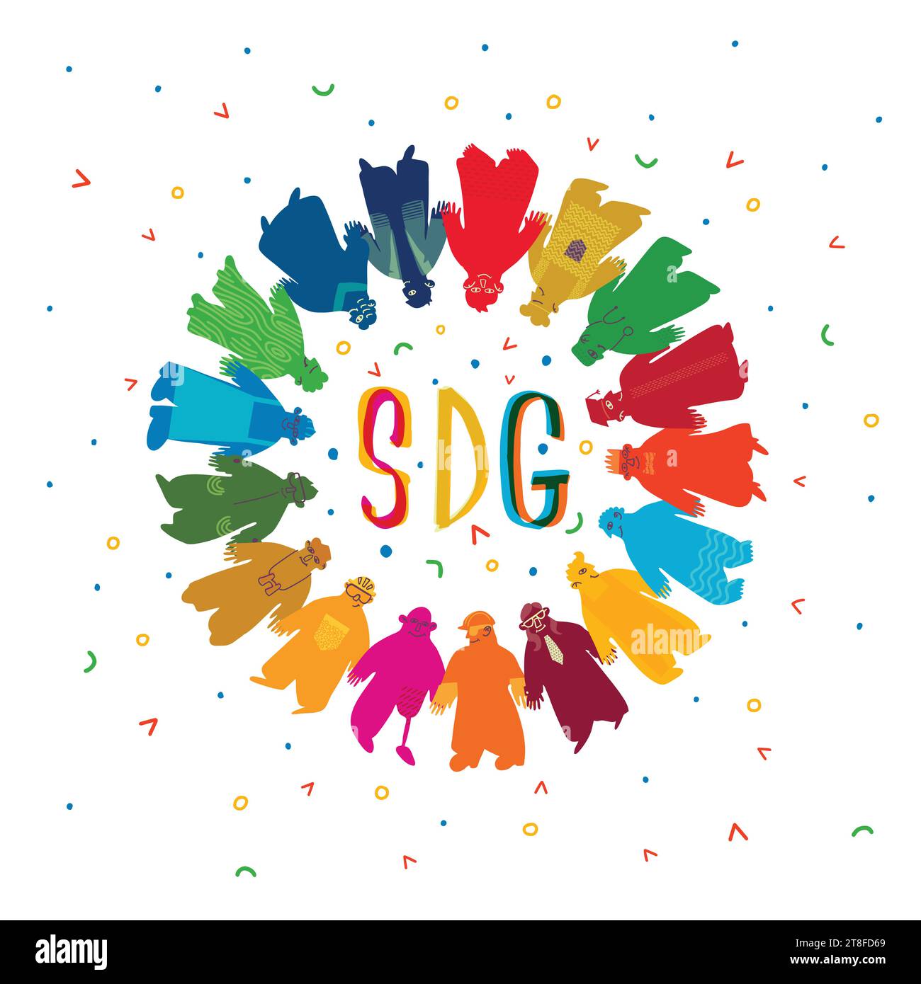 The 17 SDGs people hand drawn vector set in UN colors. The SDGs are a collection of 17 ...