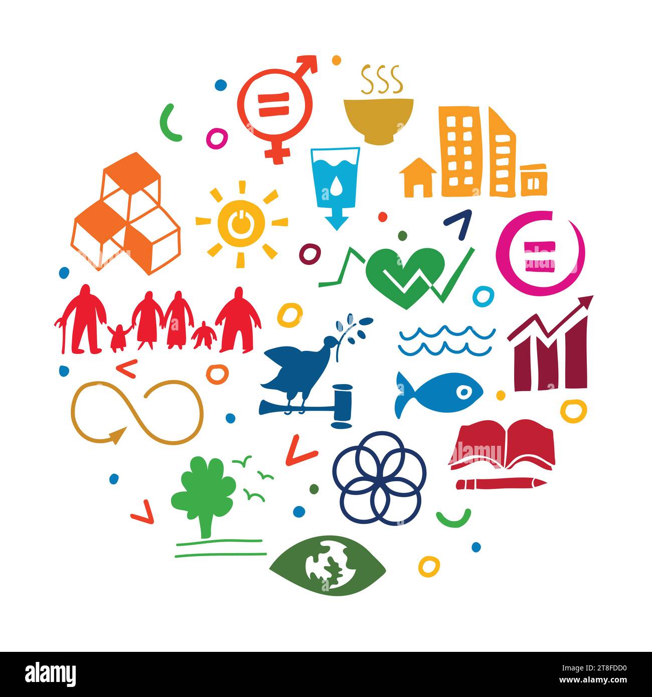 The 17 SDGs hand drawn icons vector set in UN colors. The SDGs are a collection of 17 ...