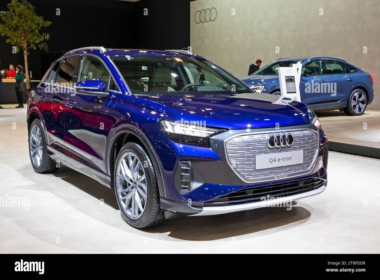 Audi Q4 e-tron full electric car at the Brussels Autosalon European ...