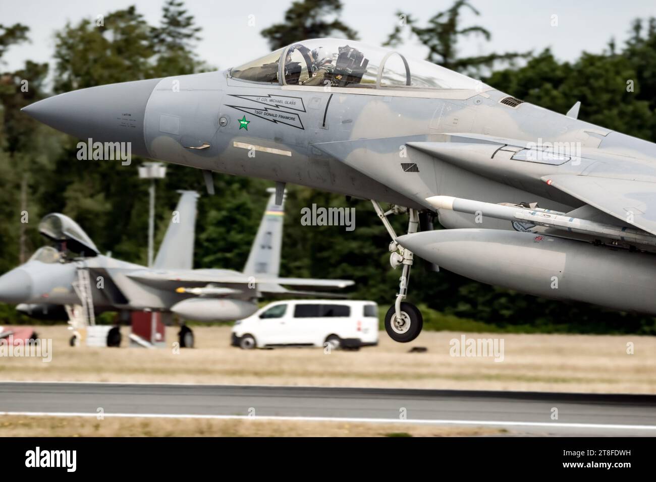 US Air Force F-15C Eagle fighter jet from 104th Fighter Wing taking off ...