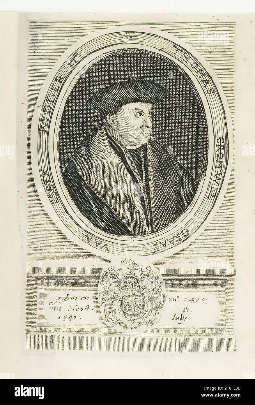 Portrait in oval frame on pedestal with coat of arms in center. RIDDER ...