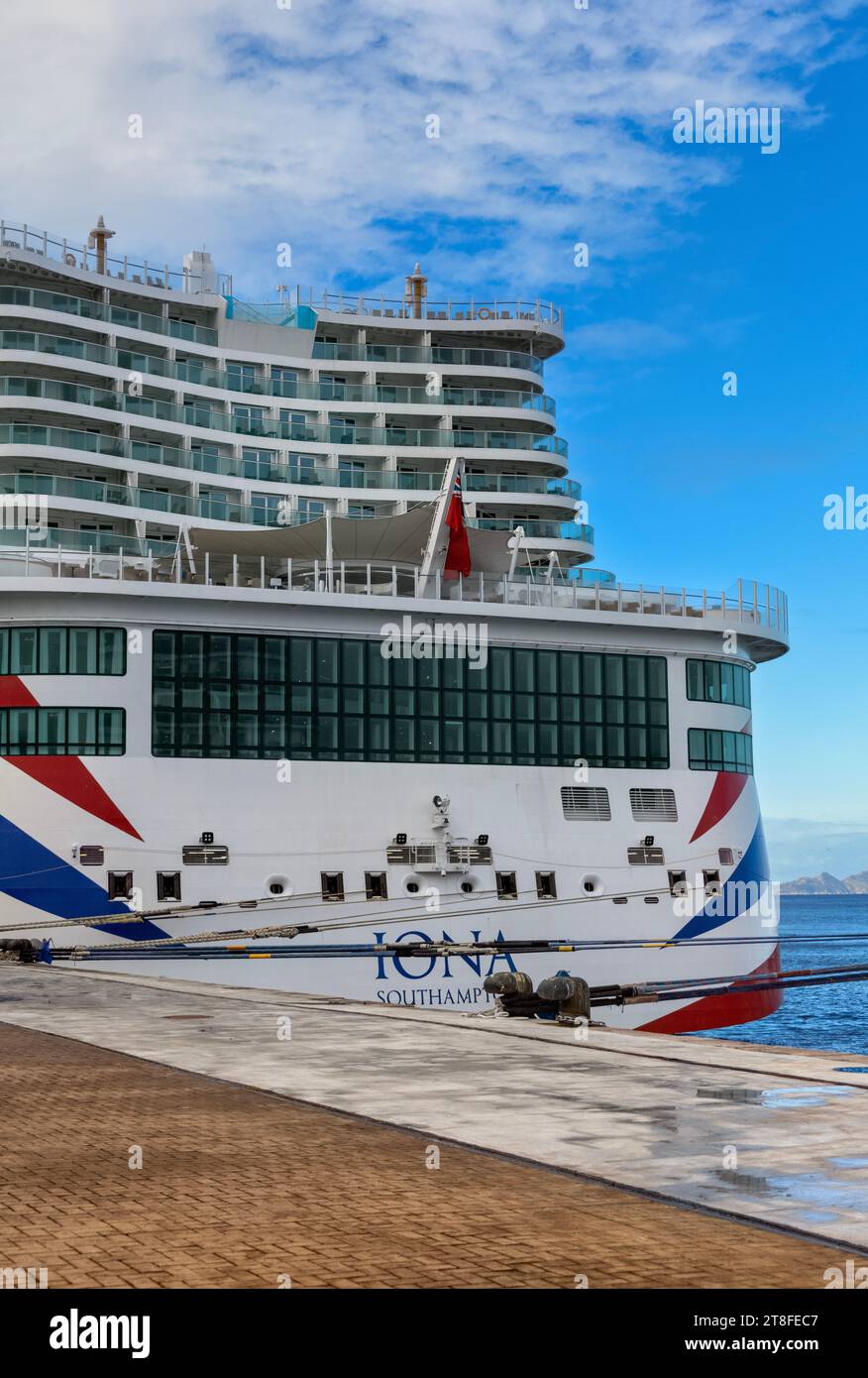 P & O cruise ship Iona aft end docked at Vigo cruise terminal, Spain ...
