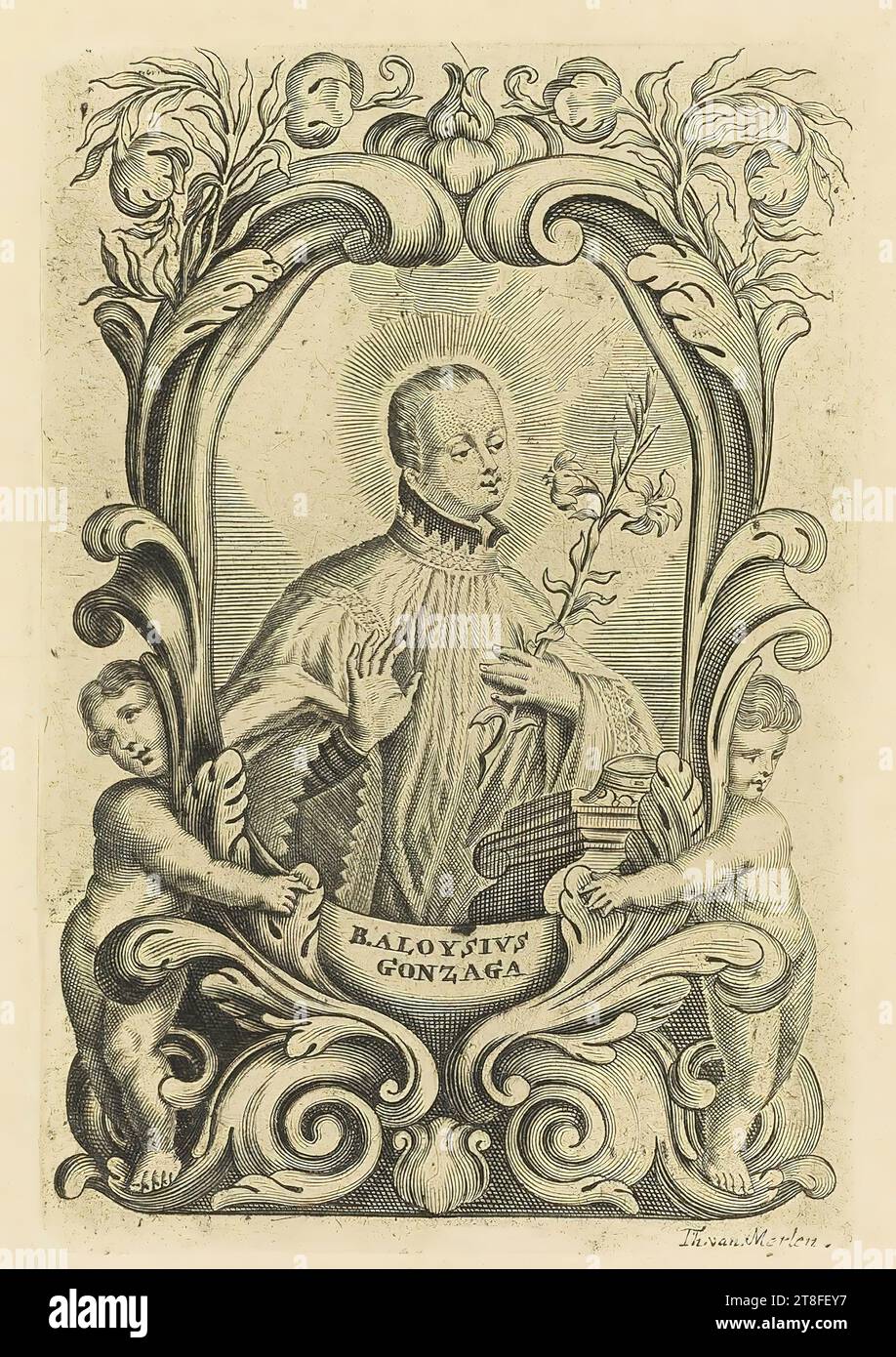 portrait surrounded by 2 puttiNG. ALOYSIUS GONZAGA. The. van Merlen ...