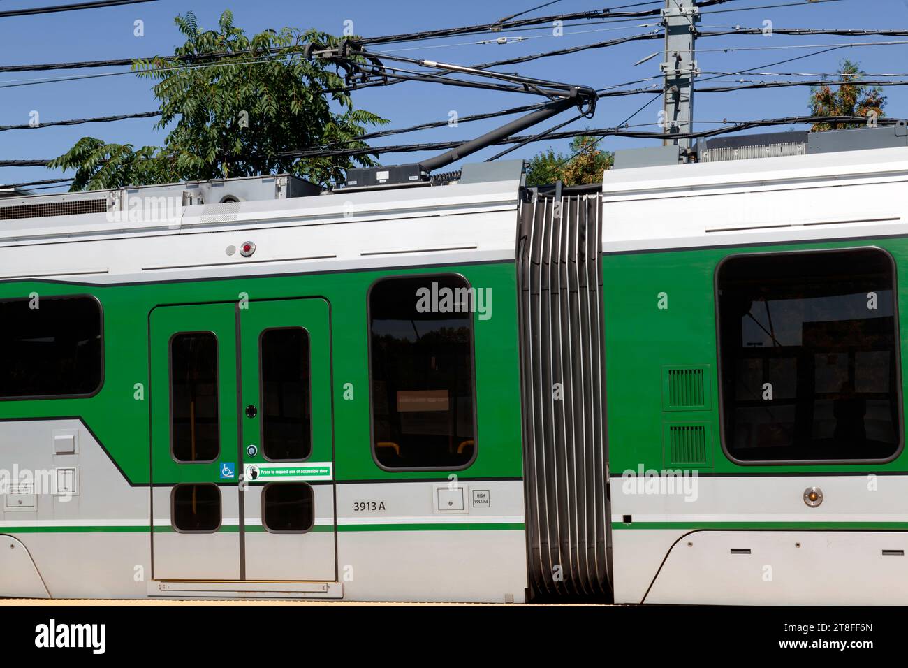 Close-up of a Greet Line train at Riverside station, in the Auburndale ...