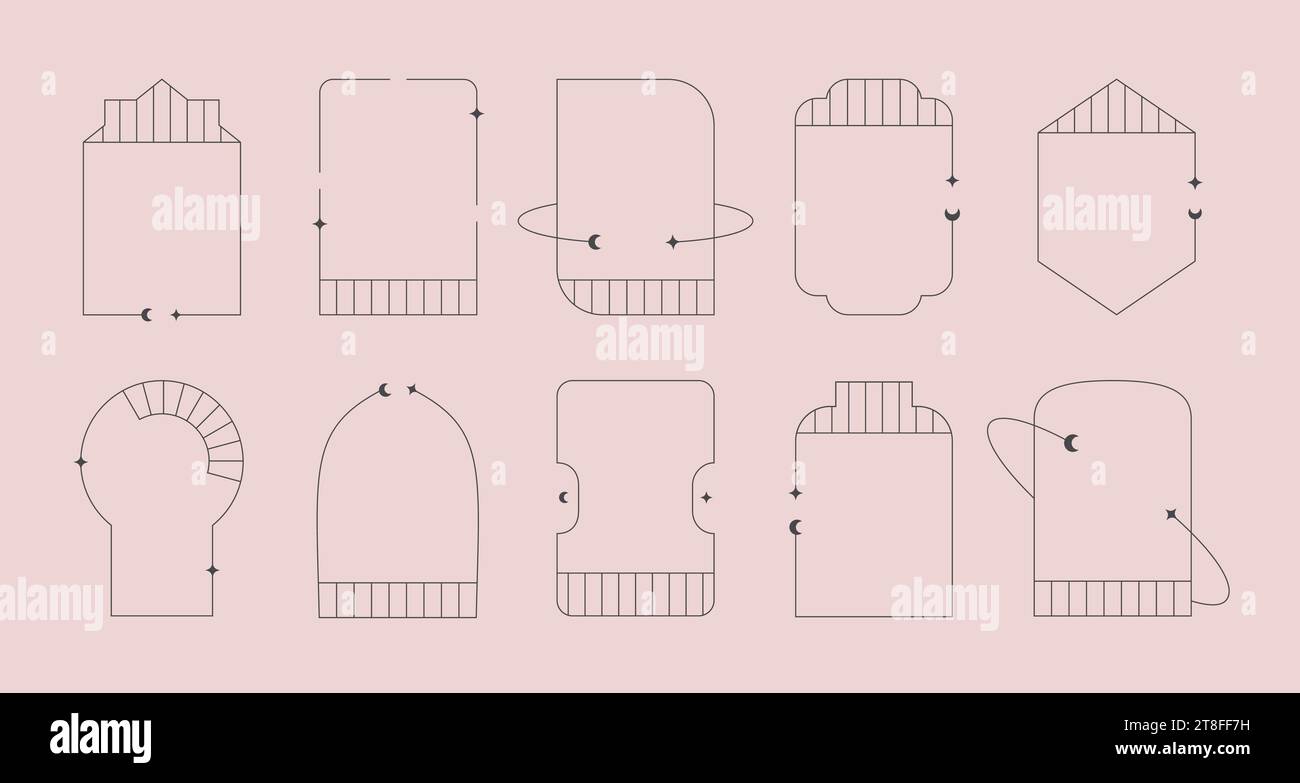 Minimal aesthetic linear frames, arches with decorative stars, moons ...