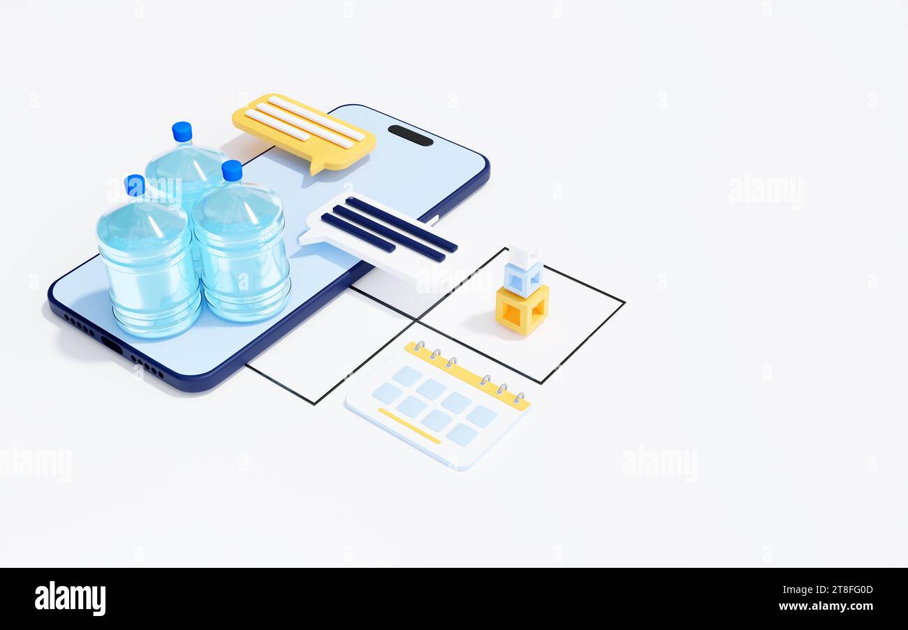 Bottled water delivery service, mobile app concept, 3d render Stock ...
