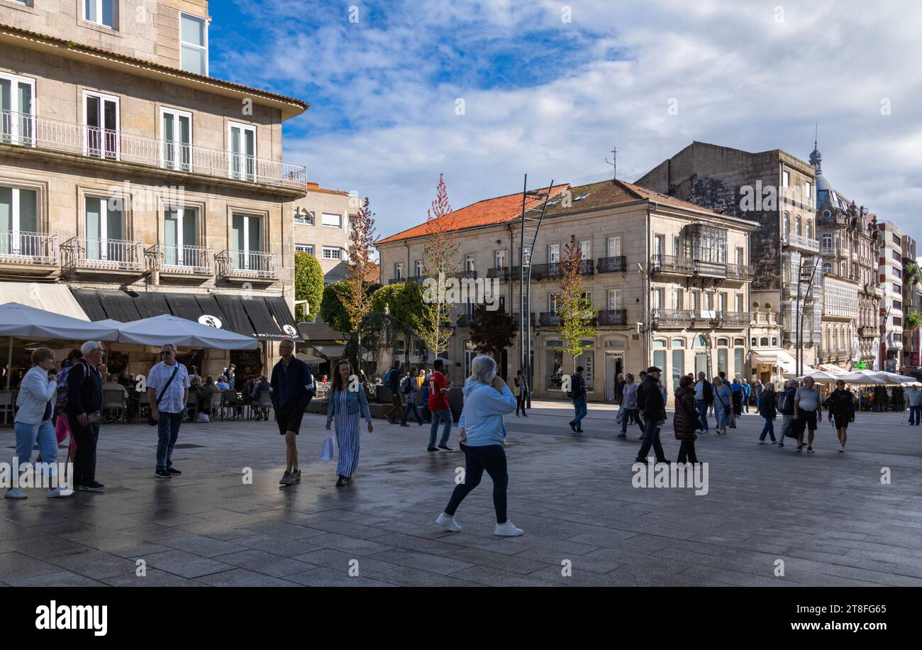 People in the Plaza de la Constitucion square, Vigo Old Town, Spain ...