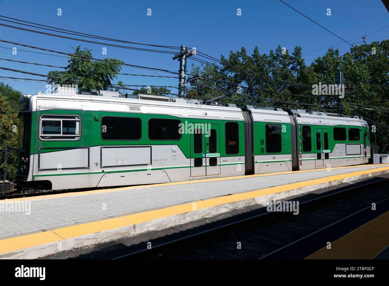 Close-up of a Greet Line train at Riverside station, in the Auburndale ...