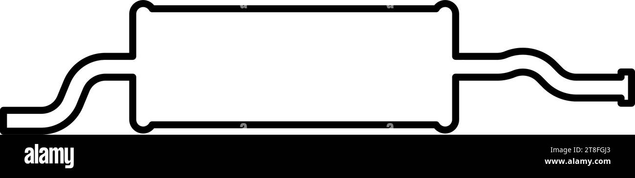 Exhaust pipe car muffler silencer contour outline line icon black color ...