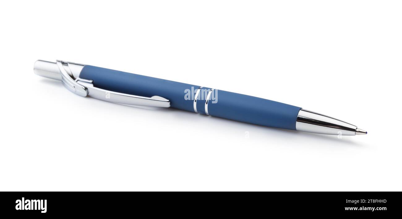 New blue ballpoint pen isolated on white Stock Photo - Alamy