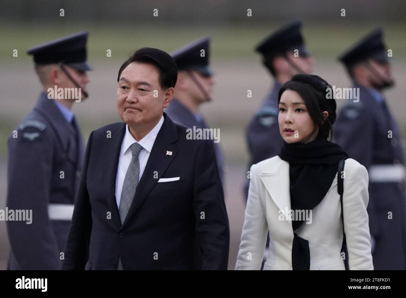 President of South Korea Yoon Suk Yeol, accompanied by Mrs Kim Keon Hee ...