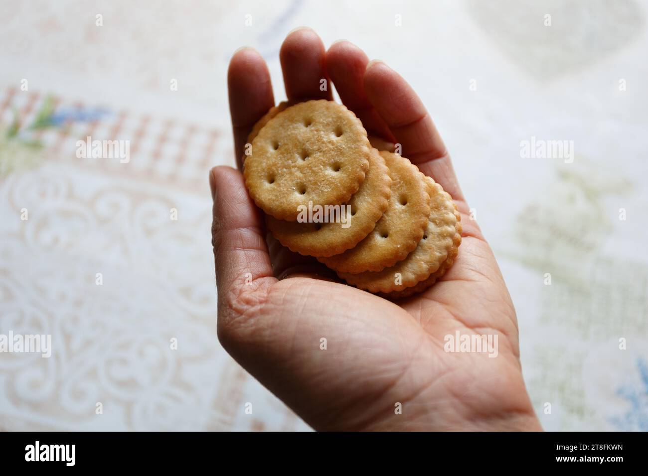 Cookie crackers with salt in arm close Stock Photo - Alamy