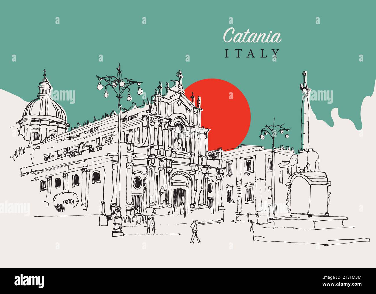 Vector hand drawn sketch illustration of Piazza del Duomo in Catania ...