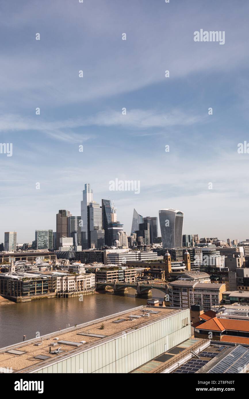 A vertical shot of London's dynamic skyline, featuring iconic modern ...