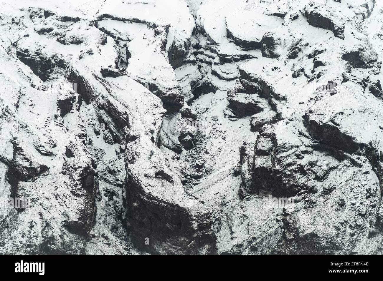 Aerial view of black and white rugged landscape with rocks Stock Photo ...