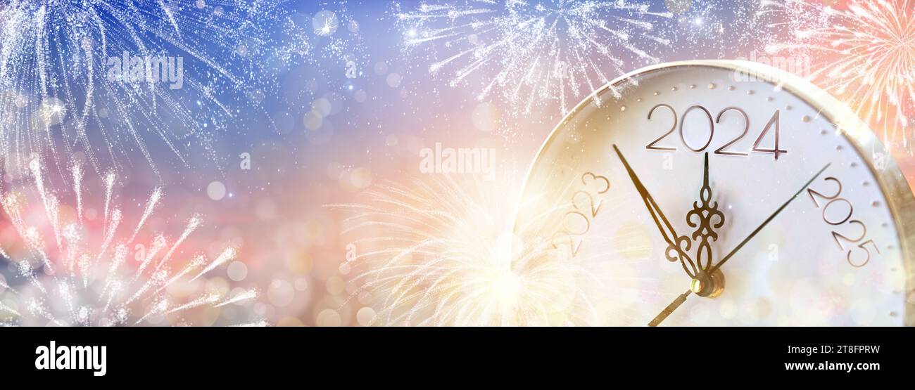 2024 Happy new year. Clock showing years on New Year eve. Countdown to ...