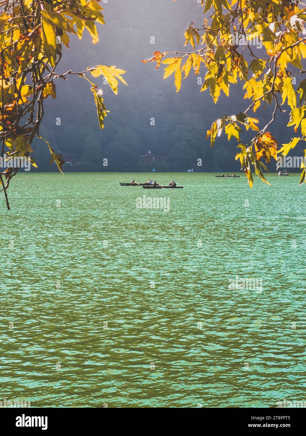 Two people in canoes enjoy a tranquil paddling experience on a peaceful ...