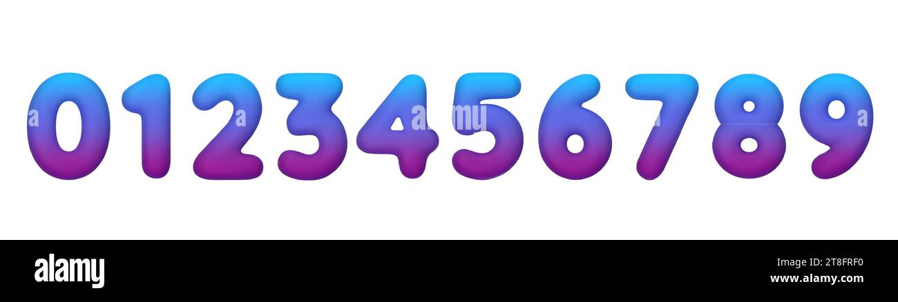 3D plastic numbers, gradient from blue to purple. Collection of matte ...