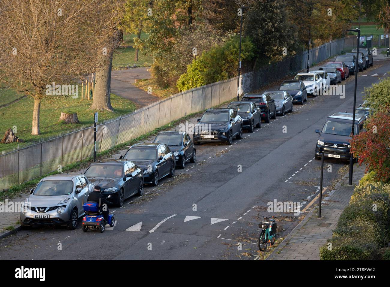 An aerial view of cars parked on a residential street in Lambeth, south ...