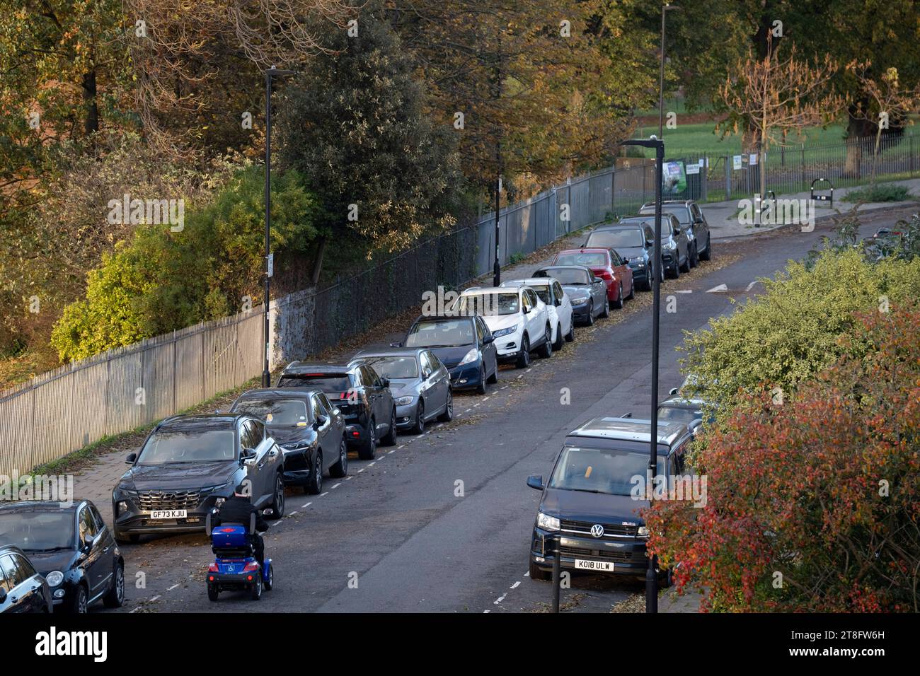 An aerial view of cars parked on a residential street in Lambeth, south ...