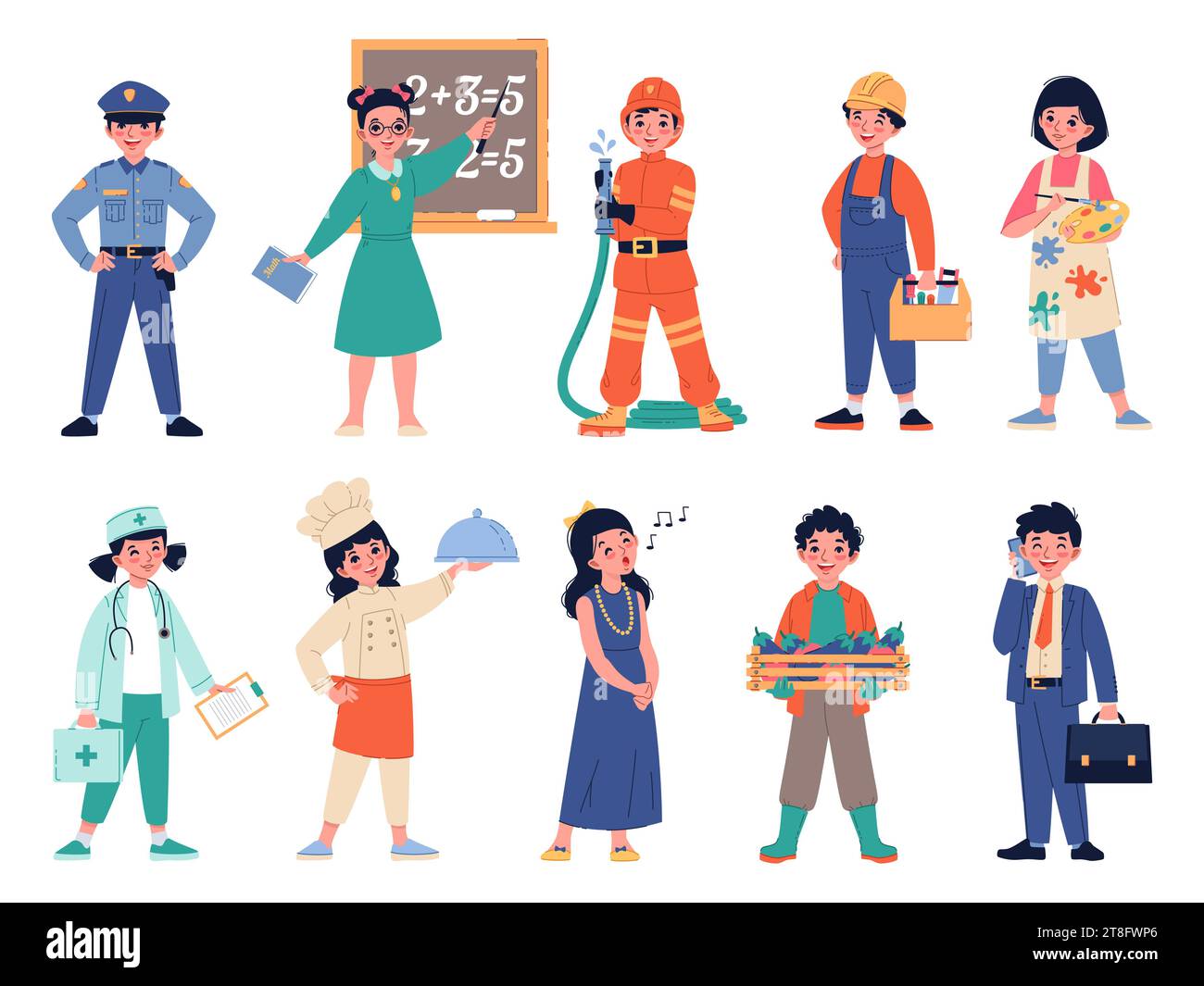 Kids professions. Children in costumes in professional uniforms ...