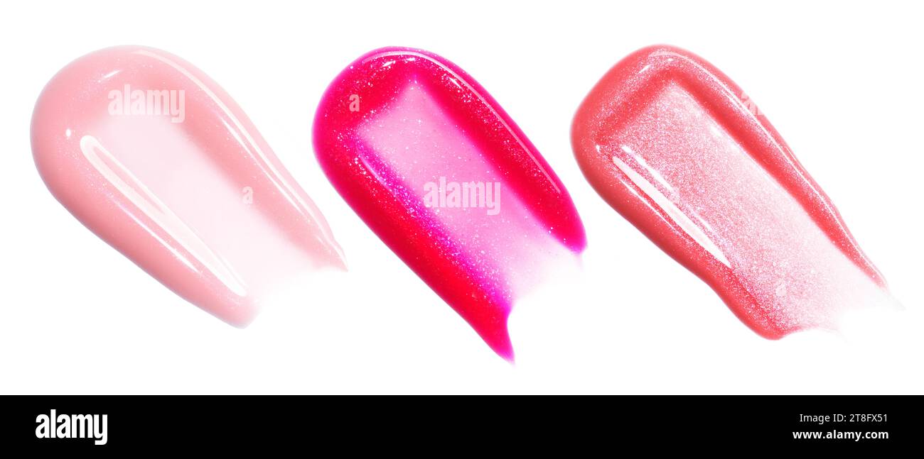 Selection of lip gloss textures isolated on white background. Smudged ...
