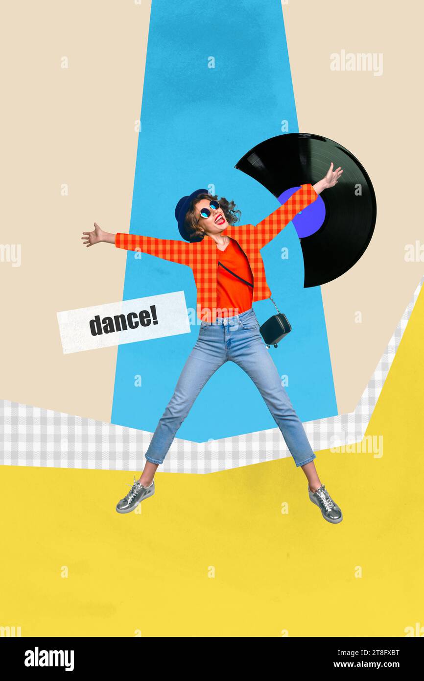 Creative template graphics collage image of excited cheerful lady ...