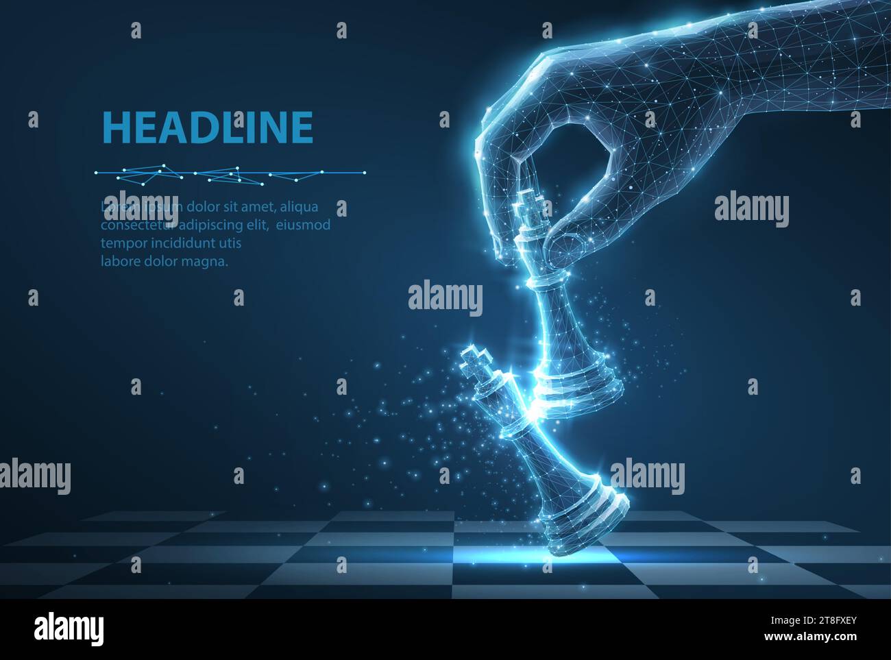 Chess king in digital hand beats other kind. Win of AI, chess strategy ...