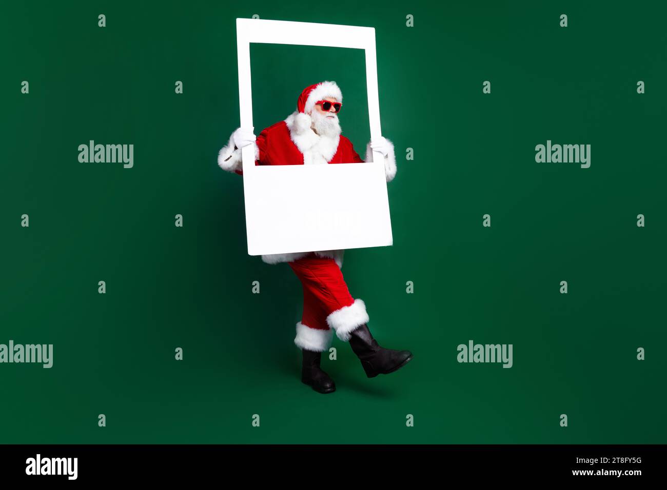 Full body photo of elderly retired man hold instant photo frame wear ...