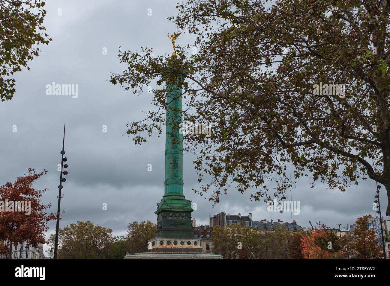 Paris, France, 2023. The July Column and its golden Génie de la Liberté ...