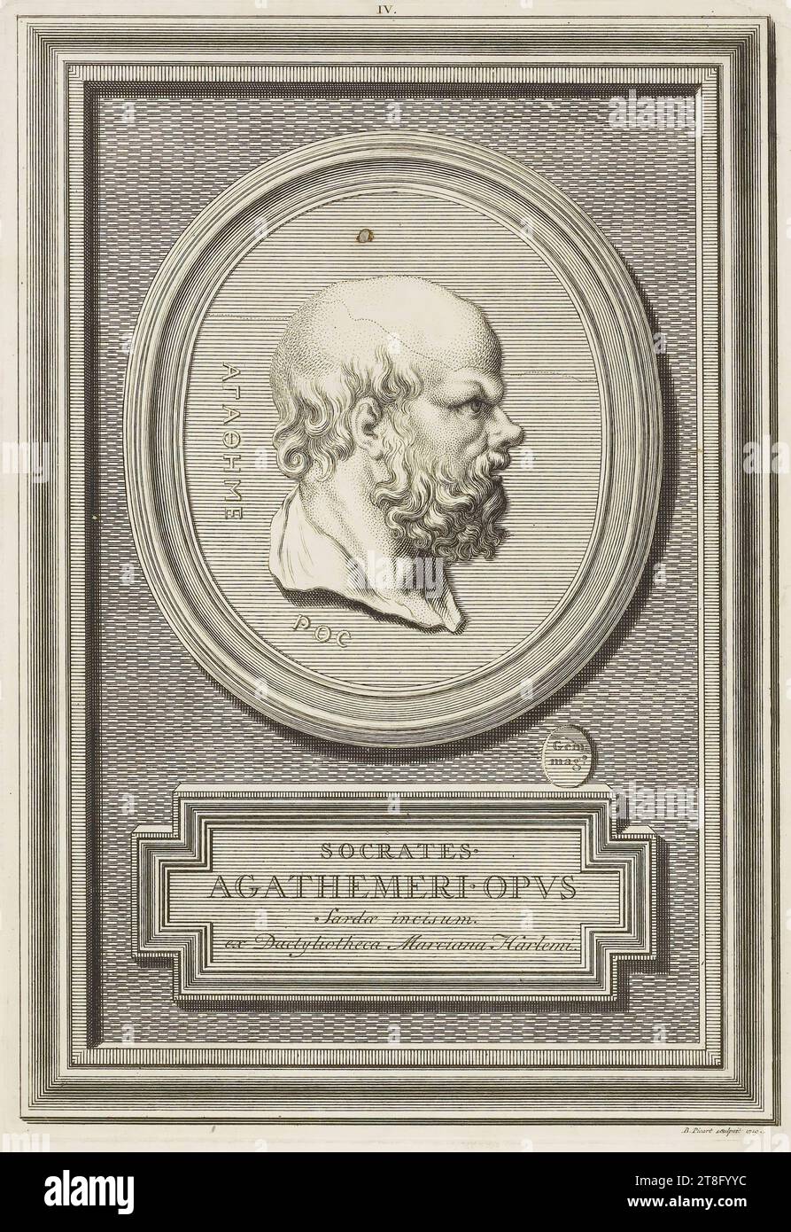 Greek text. Gem, mag. SOCRATES., AGATHEMERI.OPVS, Sardæ incisum., from ...