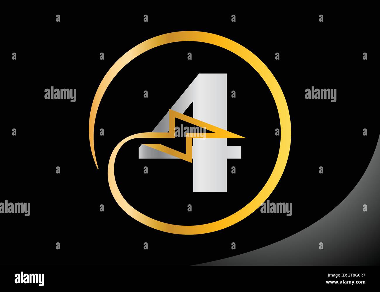 Letter 4 with lighting thunder bolt Logo Design Vector Template Stock ...