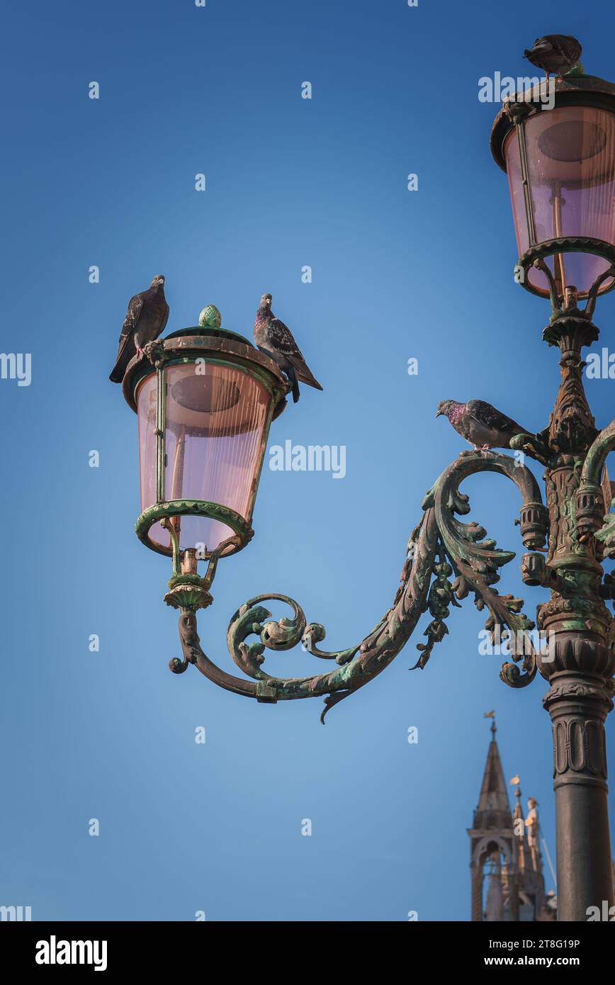Ornate Metal Lamp Post with Birds Perched - Vintage and Modern Design ...