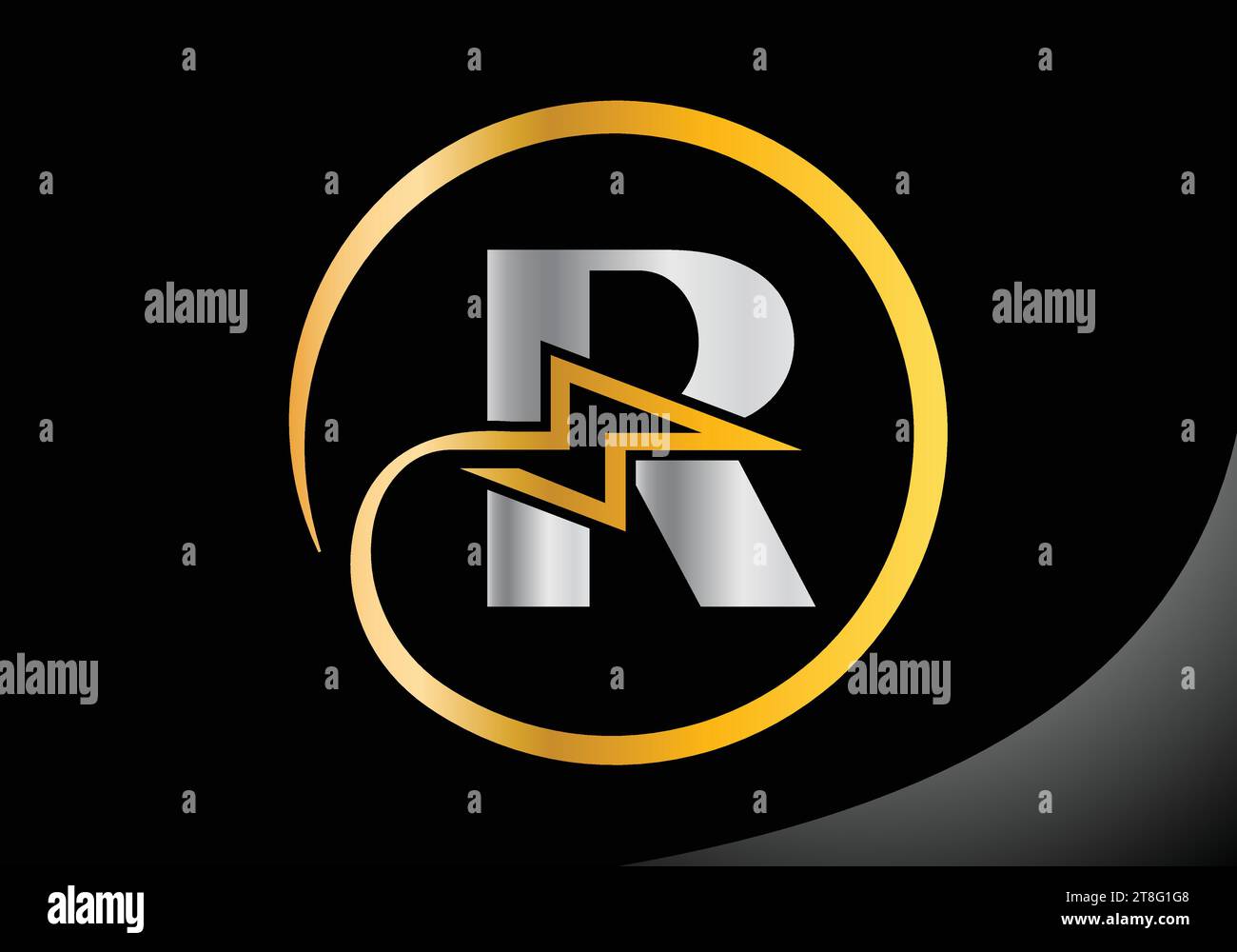 Letter R with lighting thunder bolt Logo Design Vector Template Stock ...