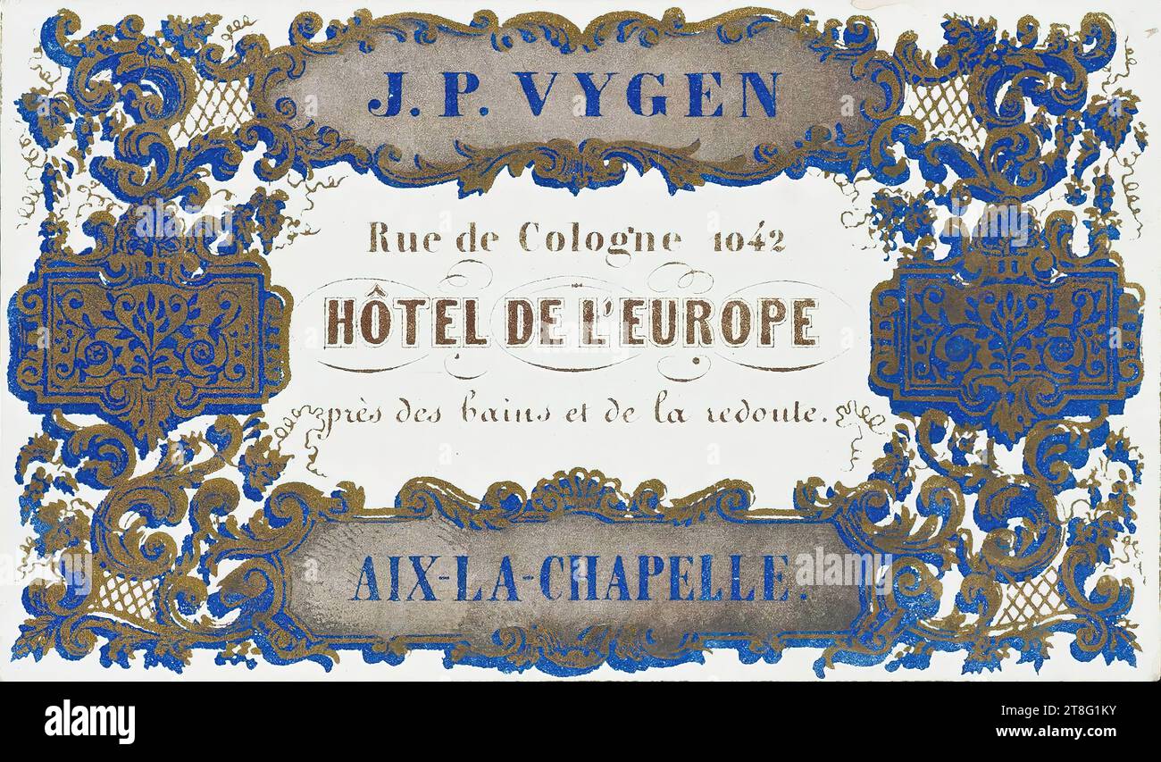 Advertising printing for hotel. Business cards. J.P. VYGEN. Rue de ...