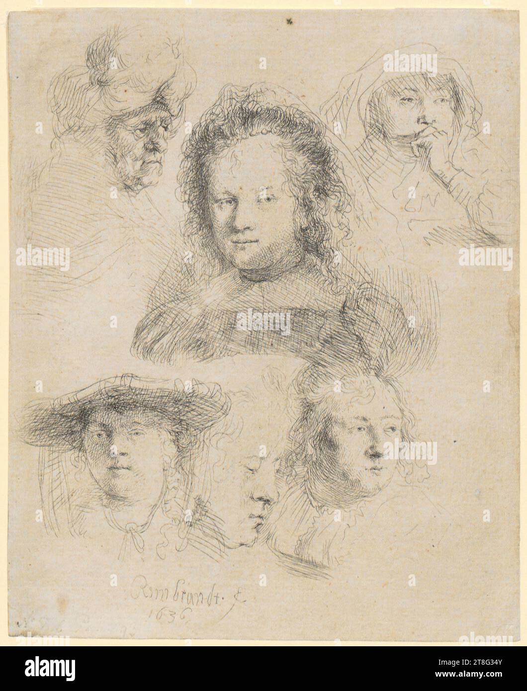 Rembrandt Harmensz. van Rijn (1606 - 1669), artist, head studies of ...