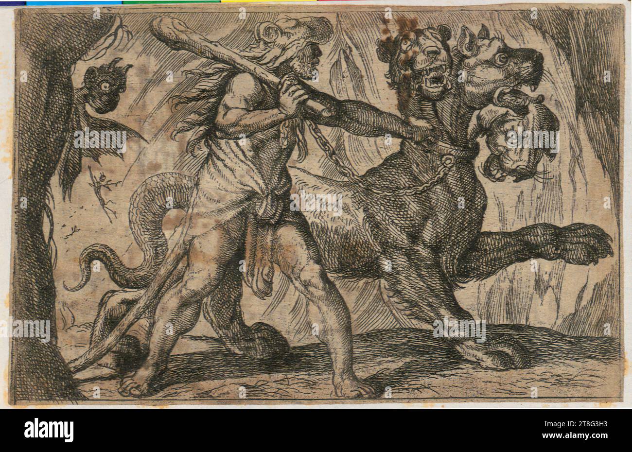 Antonio Tempesta (1555 - 1630), Hercules brings Cerberus out of the ...