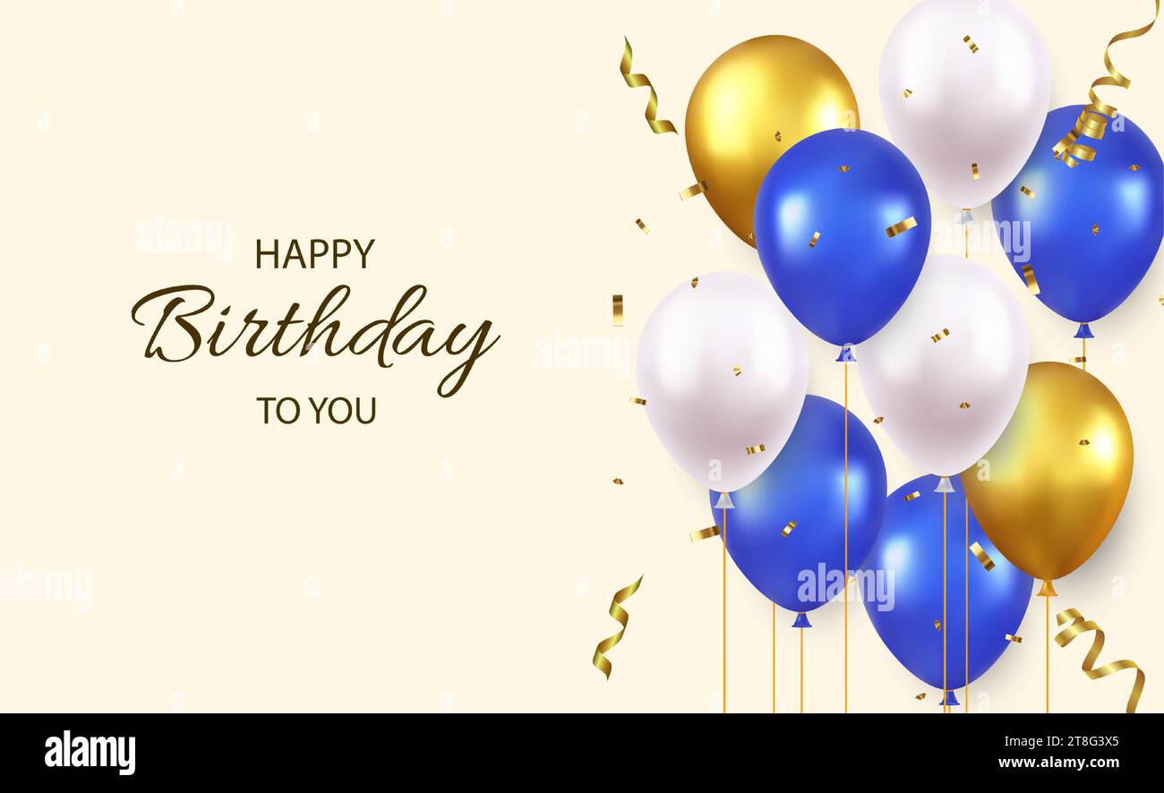 3d Birthday background with realistic balloons and confetti ...